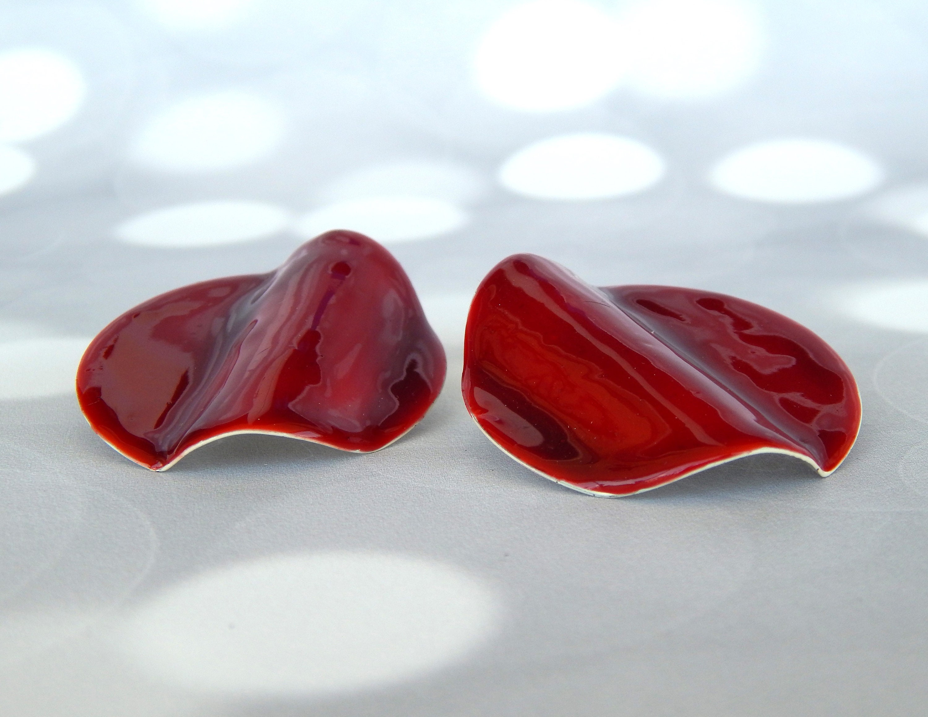 HUGE Red Enamel Earrings, Wrinkled Red Enamel Disk Earrings, Runway ...