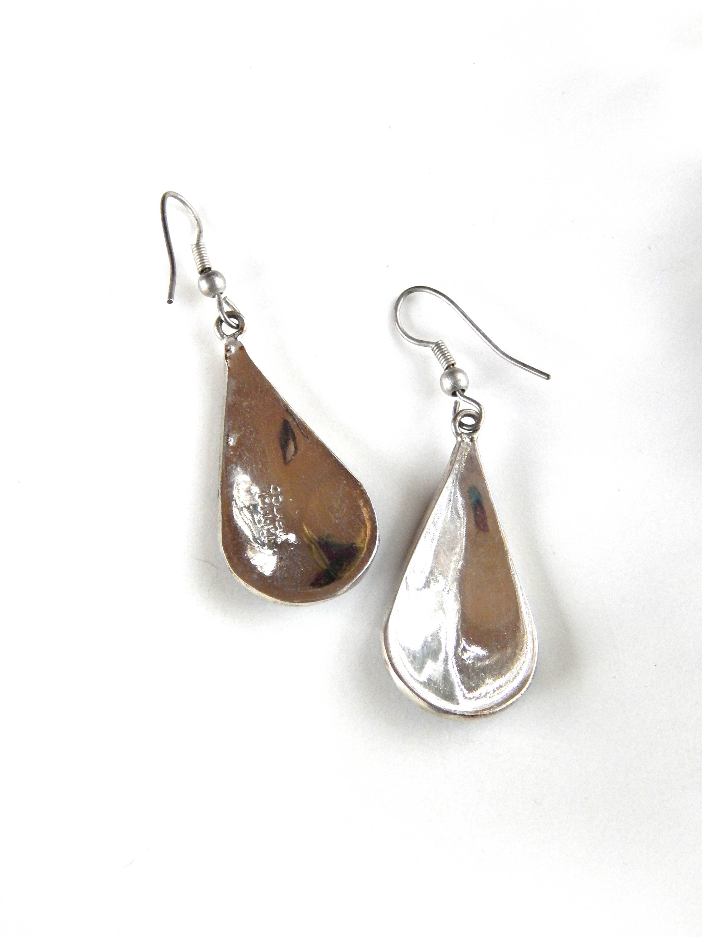 Alpaca Earrings Purple Enamel Abalone Inlay MEXICO, Deep Purple ...