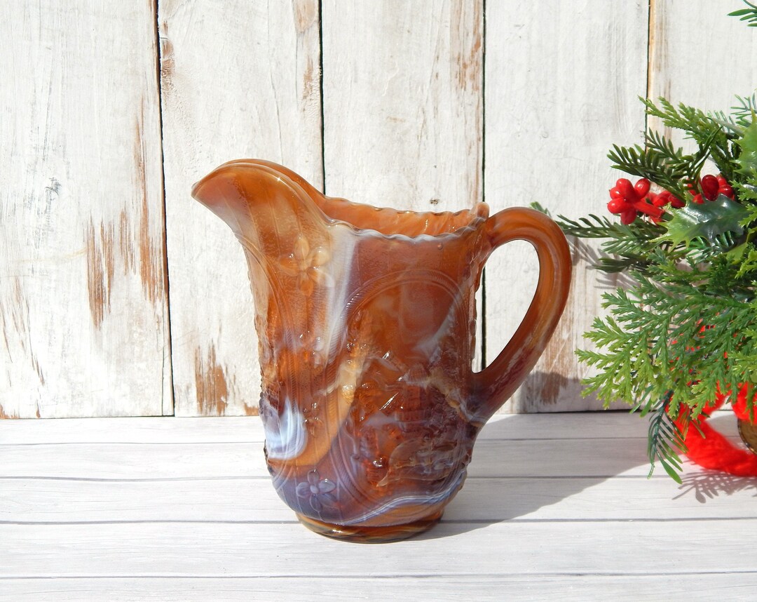 Brown Pitcher Slag Glass Imperial, Mid Century Embossed Windmill Dutch ...