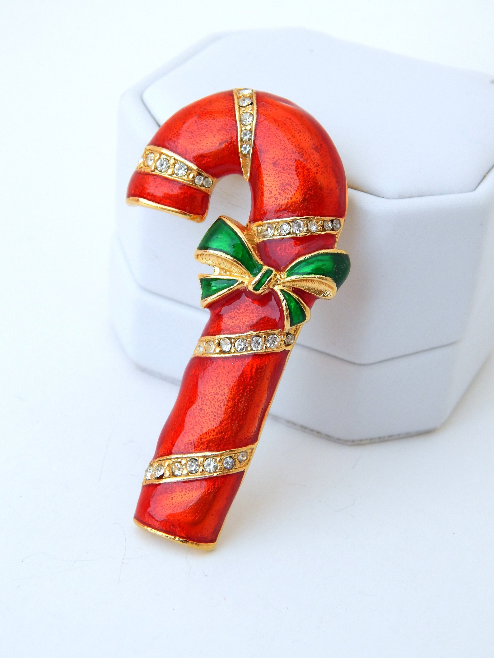 Candy Cane Pin, Rhinestone Enamel Big Candy Cane Pin, Red Green Candy ...