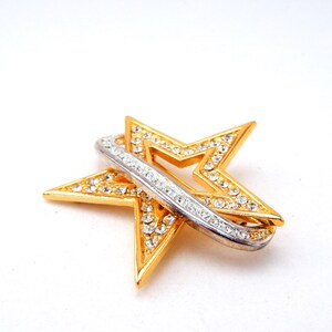 Rhinestone Star Pin Signed TONA, Star Orbit Pin Crystals Gold Plate ...