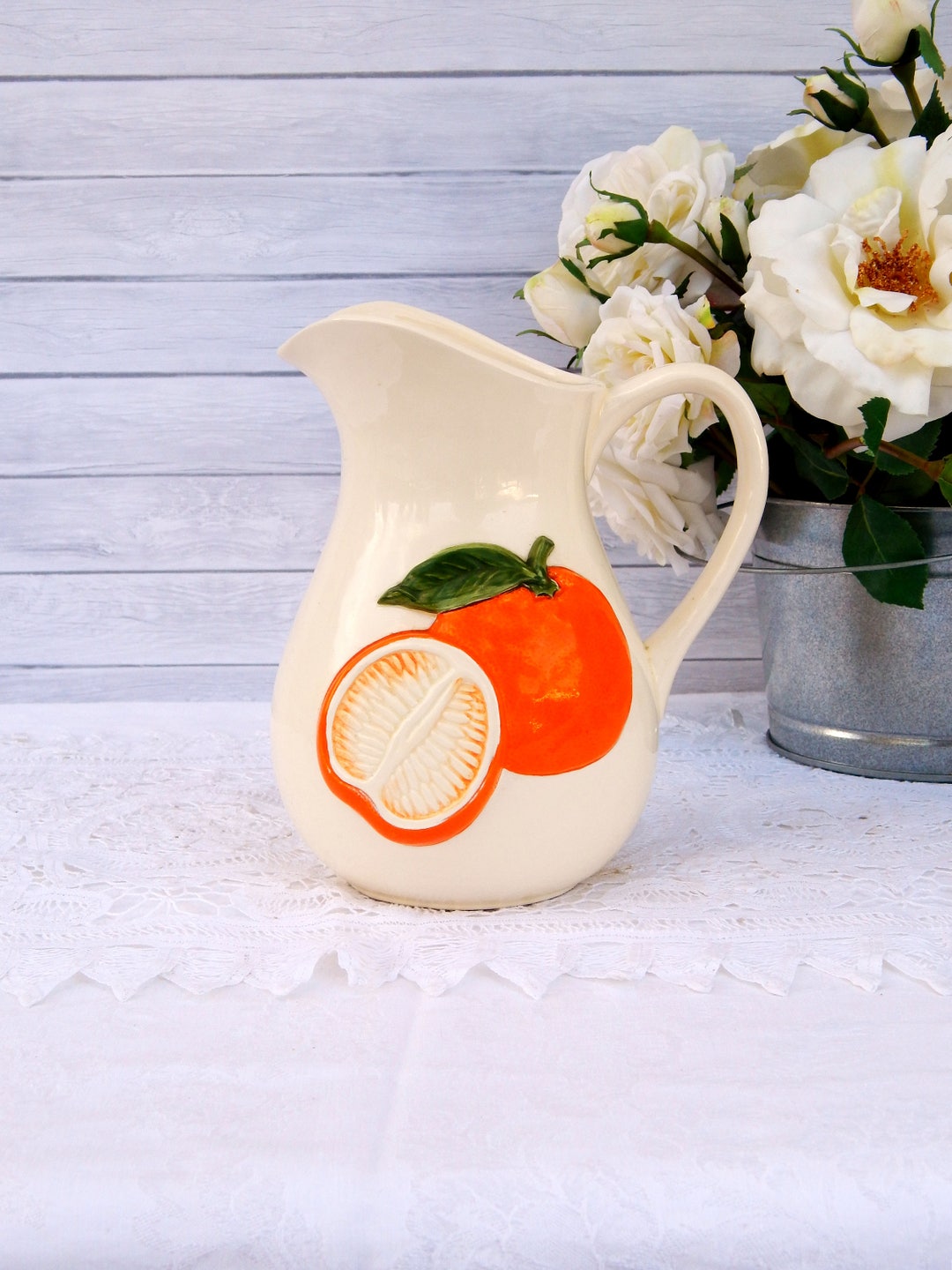 Orange Juice Pitcher OTAGIRI Japan, Vintage White Pitcher With Oranges ...