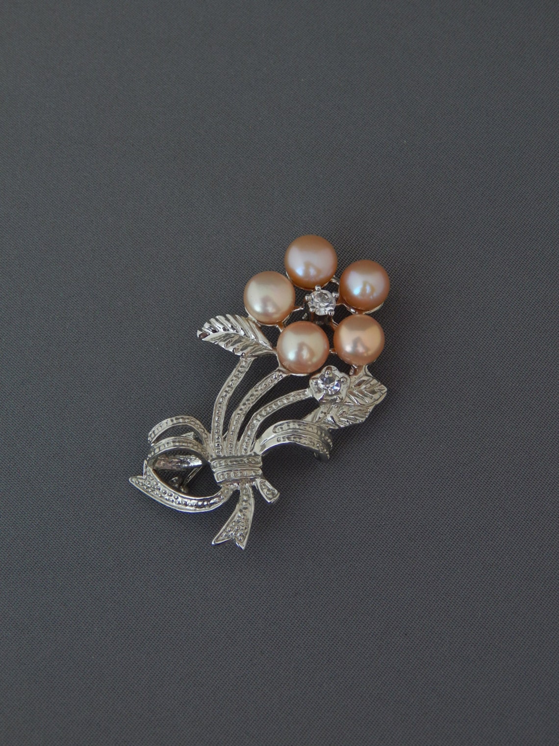 Vintage Rhinestone Pearl Flower Pin, Ivory White Freshwater Pearl ...