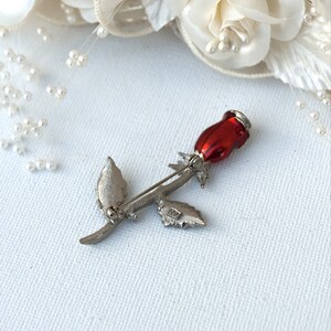 LIZ CLAIBORNE Rose Pin, Enamel Red Rose Pin Silver Tone Pink ...