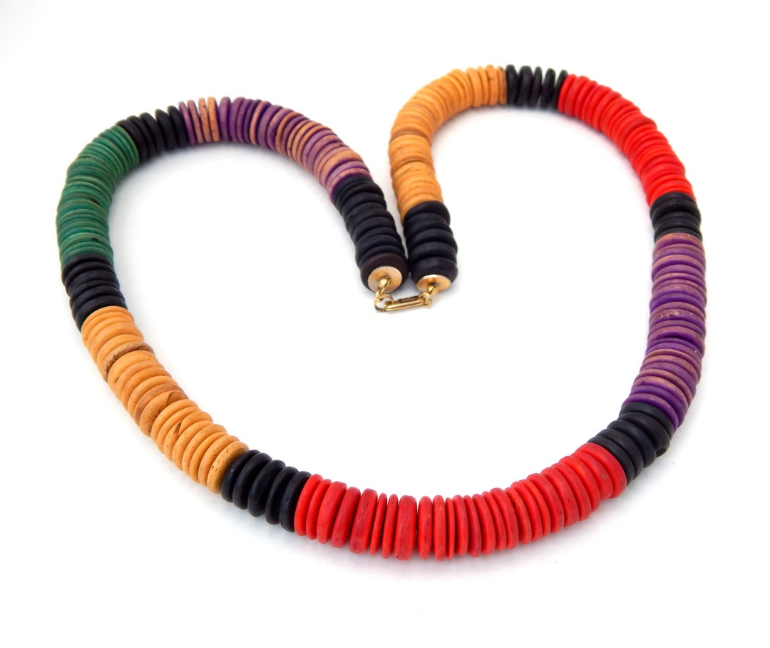 Coconut Shell Necklace CAROL DAUPLAISE, Boho Tribal Vibrant Organic ...