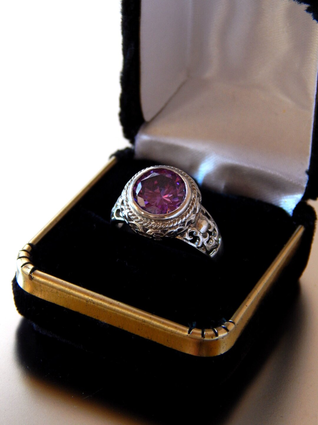 Faux Amethyst Ring Size 9 Silver Filigree - Etsy