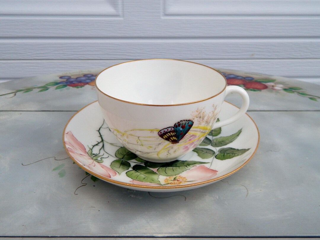 Antique French Tea Cup H&co Hand Painted Butterfly Flowers, Antique ...