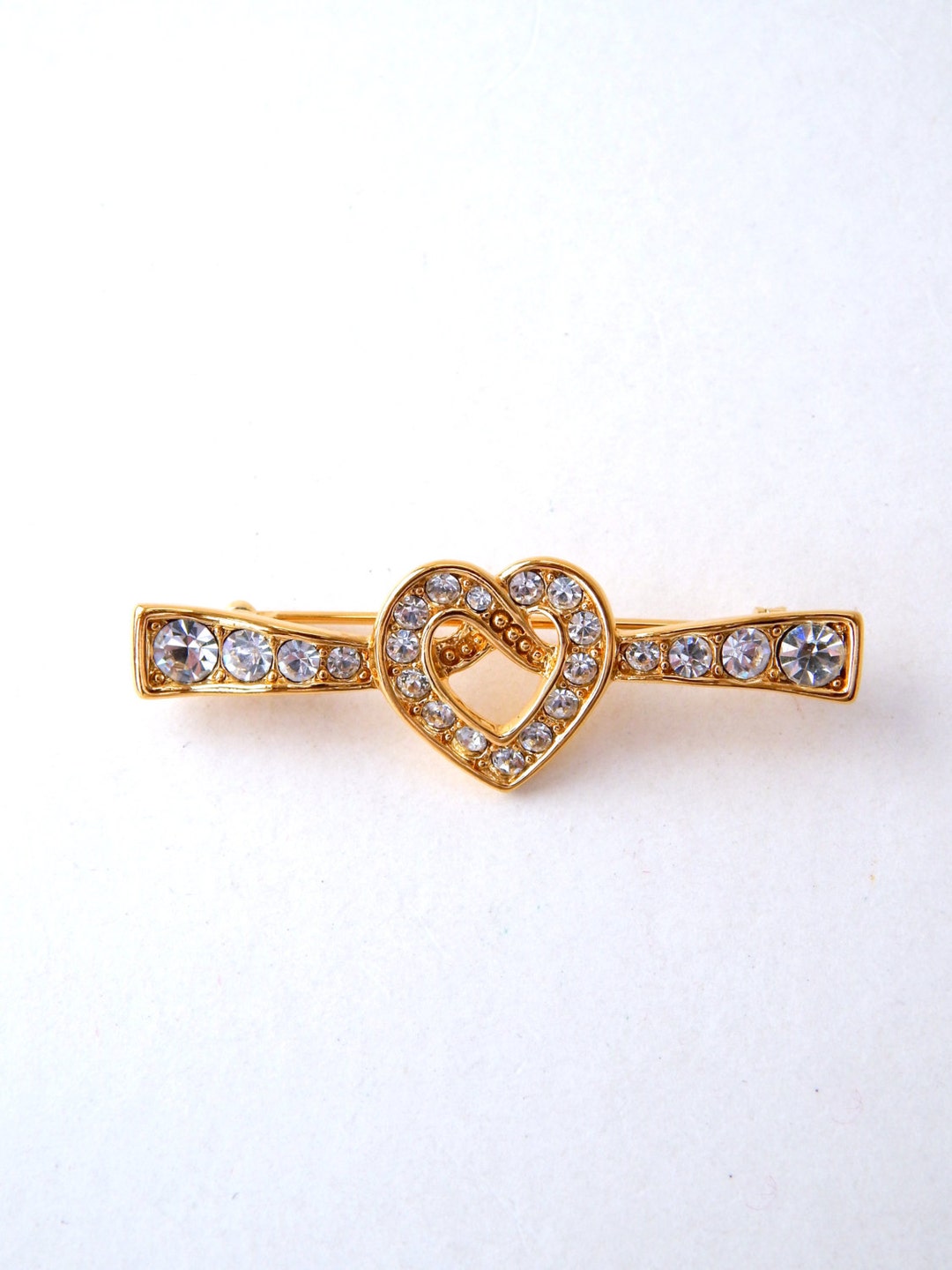 Heart Bar Pin PREMIER DESIGNS, Rhinestone Heart Collar Pin, Gold Tone ...