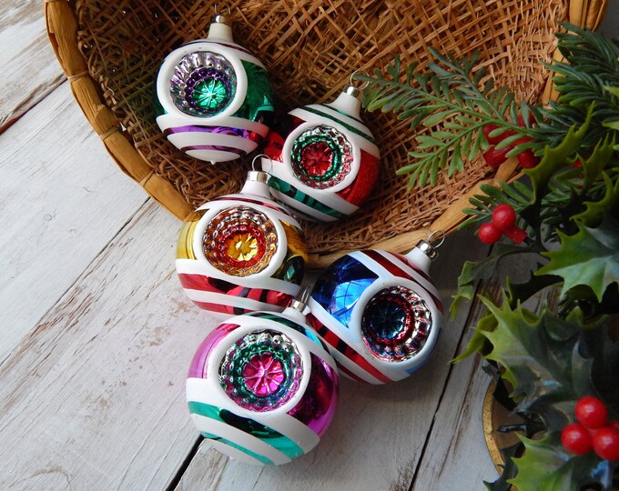 Reflector Ornaments Set of 5, Multi Color Retro Glass Ball Ornaments ...