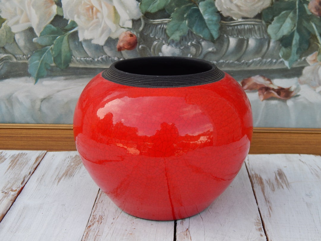 CHRISCO Red Vase Art Pottery, Red Orb Vase Signed Art Pottery, Red ...