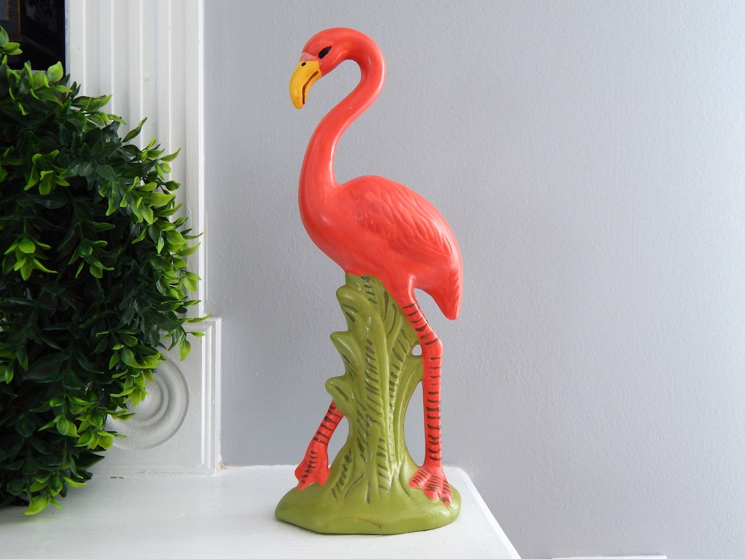 Pink Flamingo Figurine, Vintage Ceramic Flamingo Hand-painted, Tropical ...