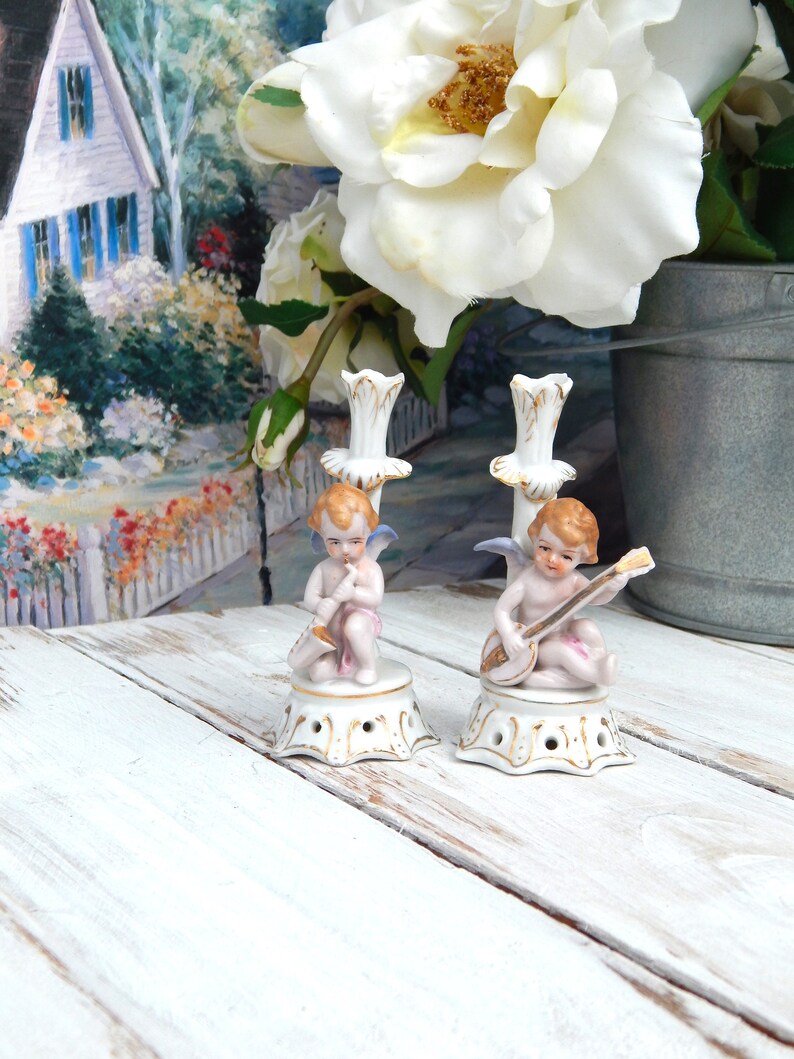 Antique Musician Angels Bud Vases Figurines Pair JAPAN | Etsy