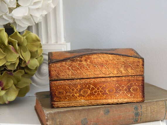Italian Florentine Box, Carved Wooden Jewelry Box Tri… - Gem