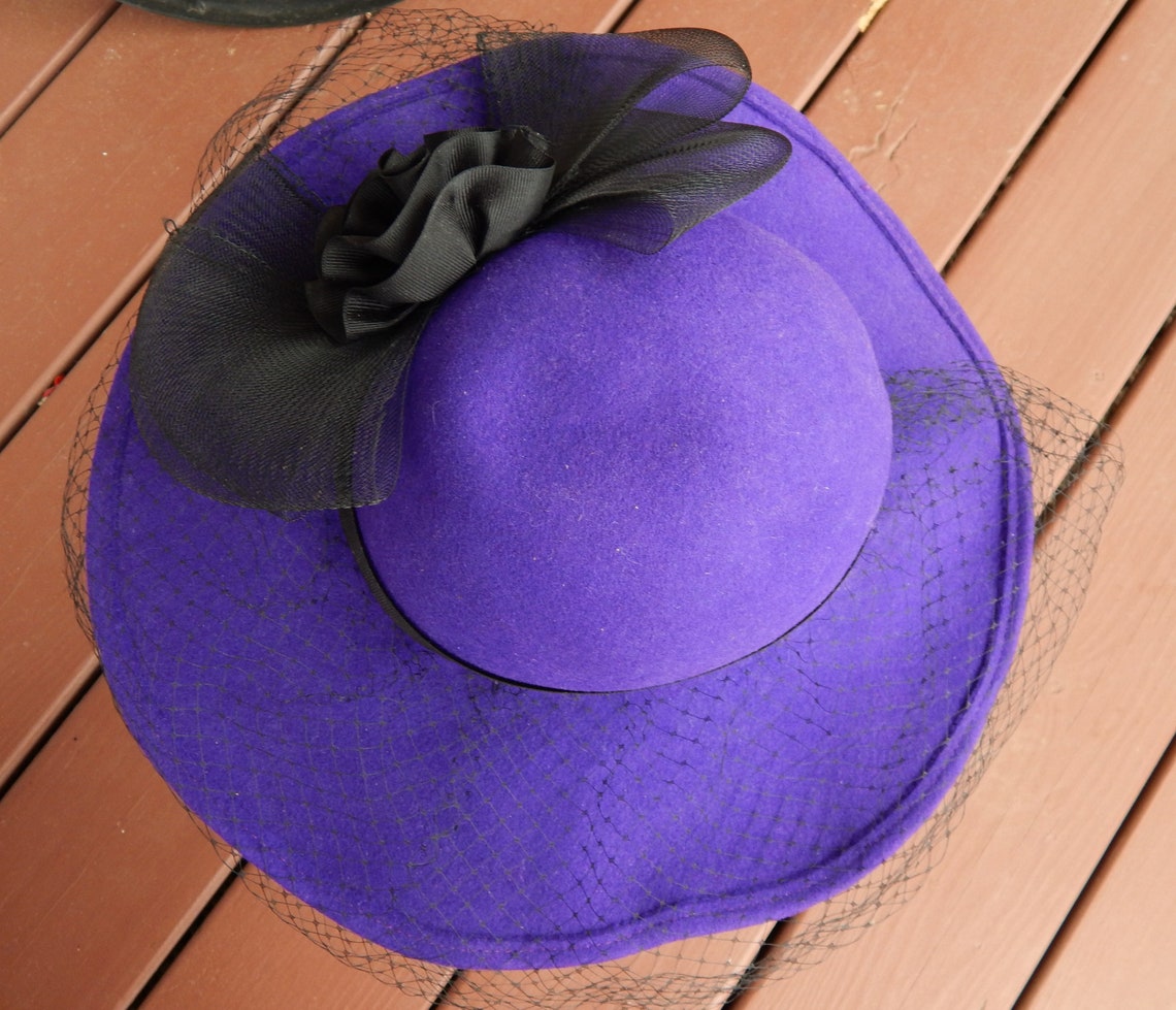 Purple Hat Black Bow Netting Veil DOESKIN Bollman USA, Purple Wool Hat ...