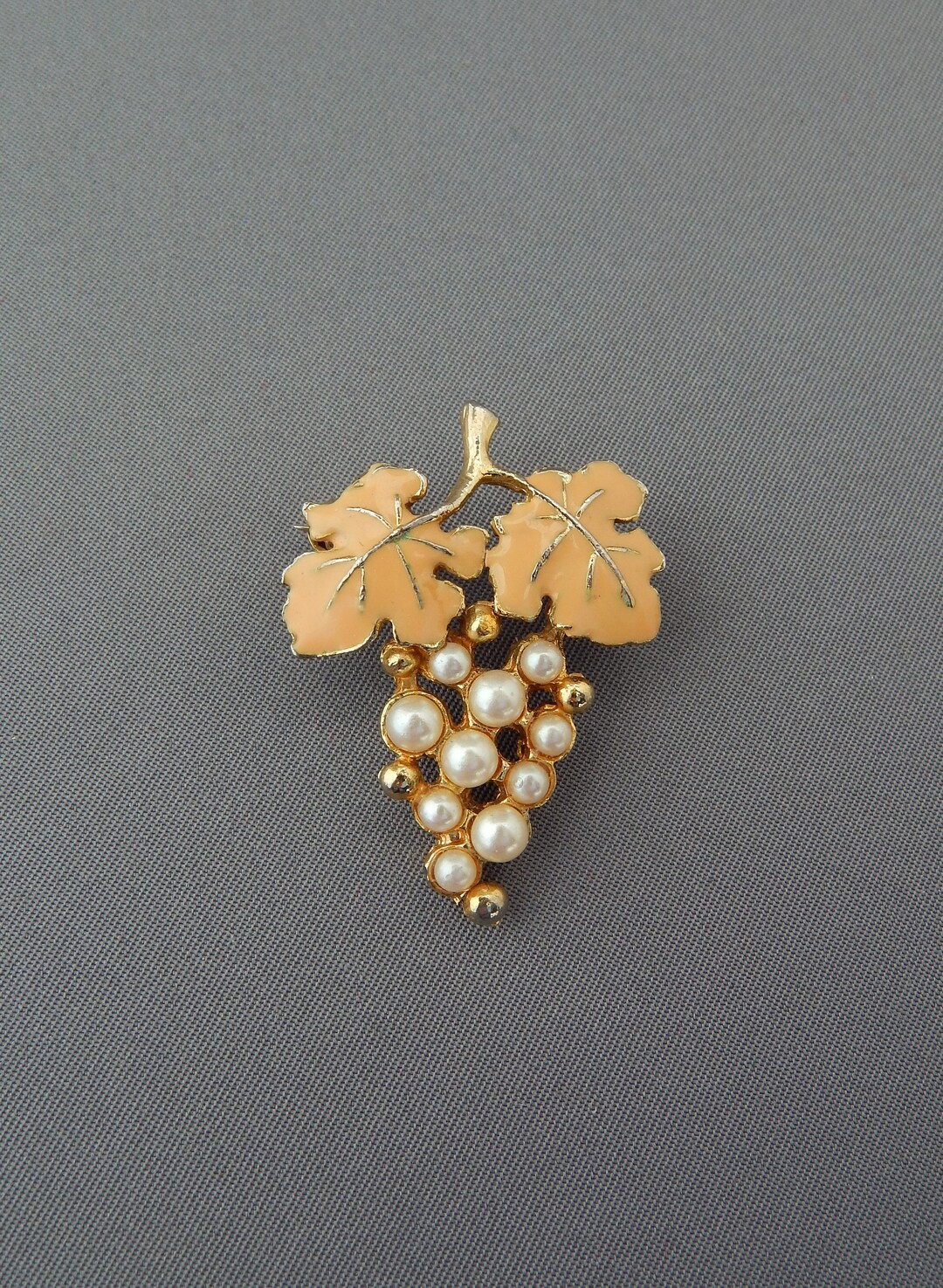 Pearl Grapes Pin, Enamel Faux Pearl Grape Cluster Pin, Mid Century ...