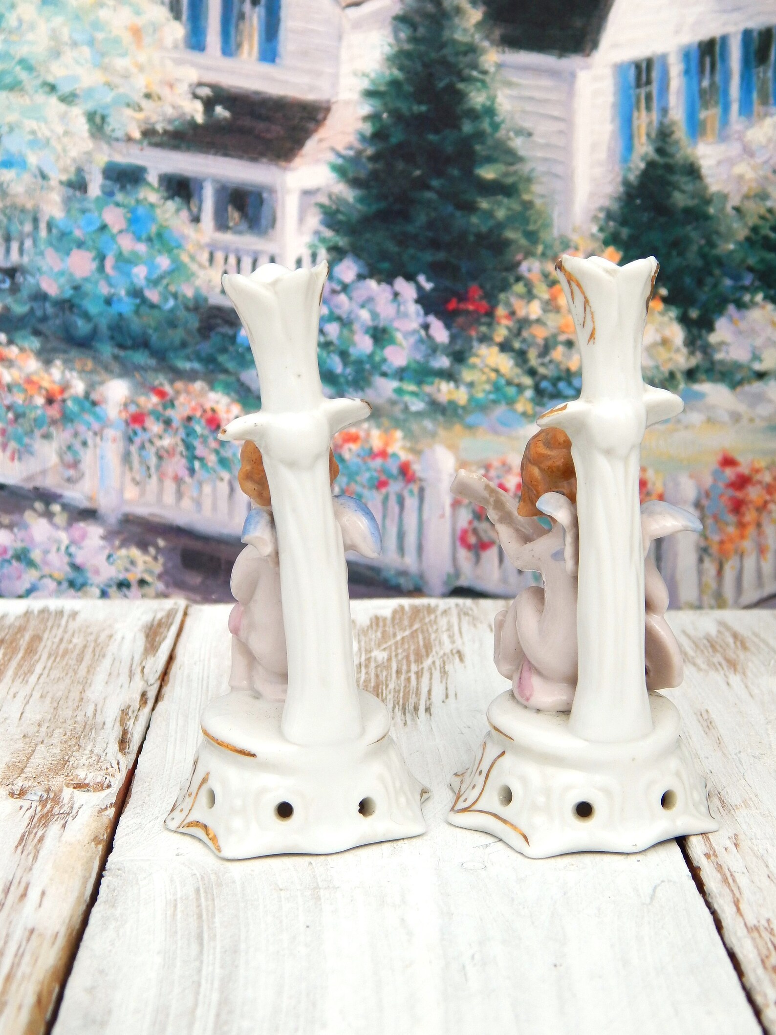 Antique Musician Angels Bud Vases Figurines Pair JAPAN - Etsy
