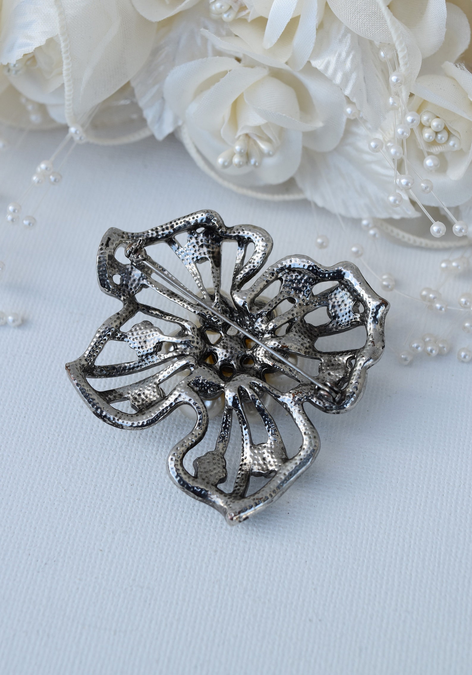 Rhinestone Pearl Flower Pin Big Flower Brooch Faux Pearls - Etsy