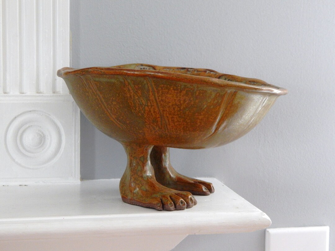 Pottery Bowl With Feet ALLRED, Art Pottery Footed Bowl, Large Bowl With ...