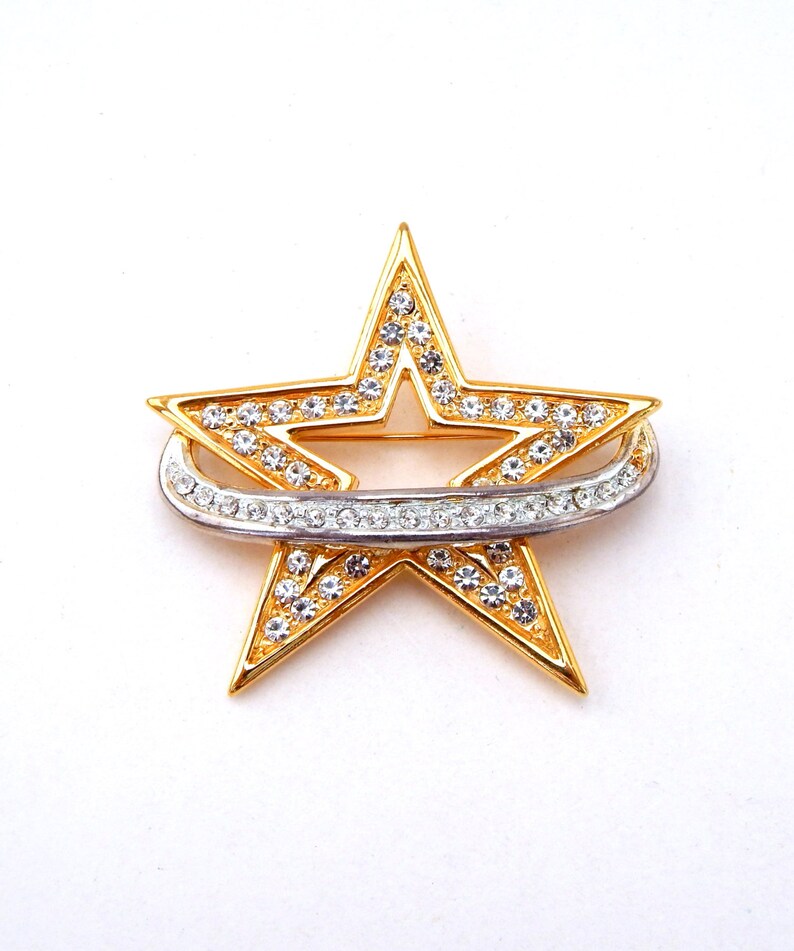 Rhinestone Star Pin Signed TONA Star Orbit Pin Crystals Gold - Etsy