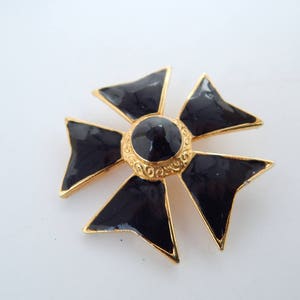 ANNE KLEIN Pin, Black Enamel Maltese Cross With Five Arms, French ...