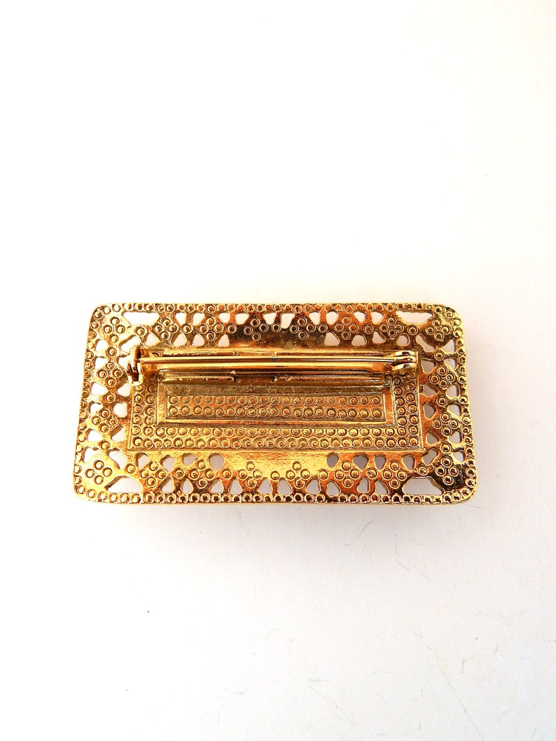 Vintage Rectangular Brooch Beige Semi-precious Stone Gold - Etsy
