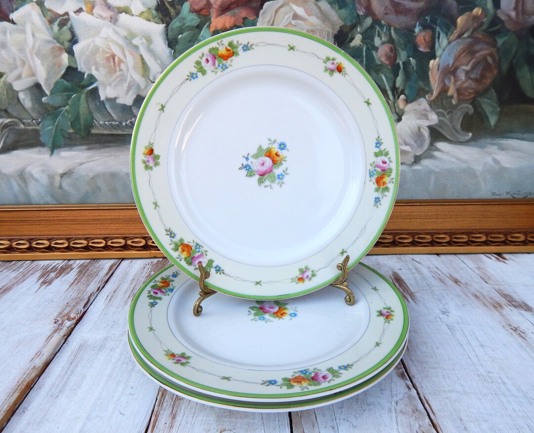 Hand-painted Floral Plates JAPAN Set of 3, Antique Dinner Plates 9 ...