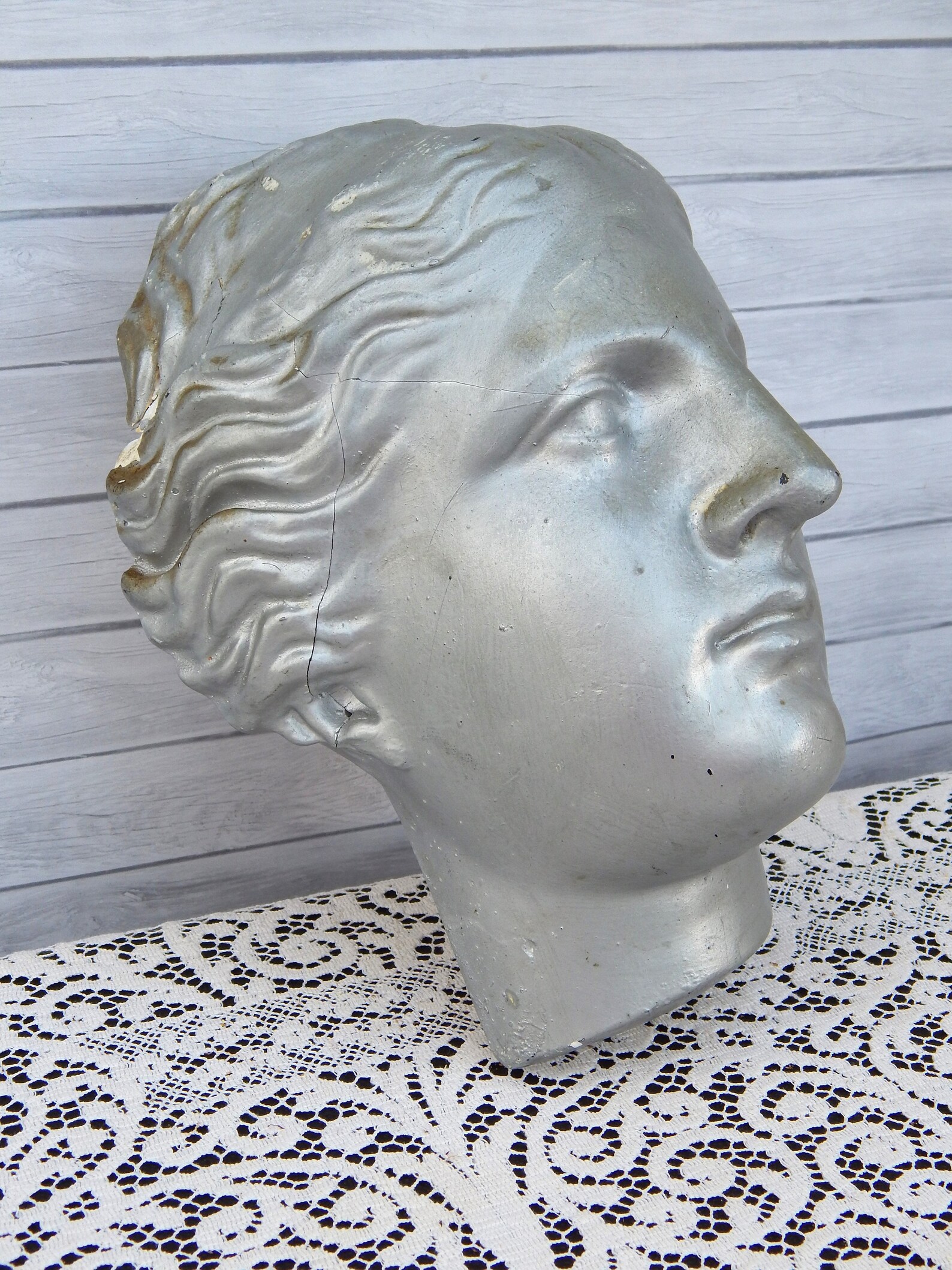 Antique Plaster Head Woman, Plaster Achitectural Fragment Female Head ...