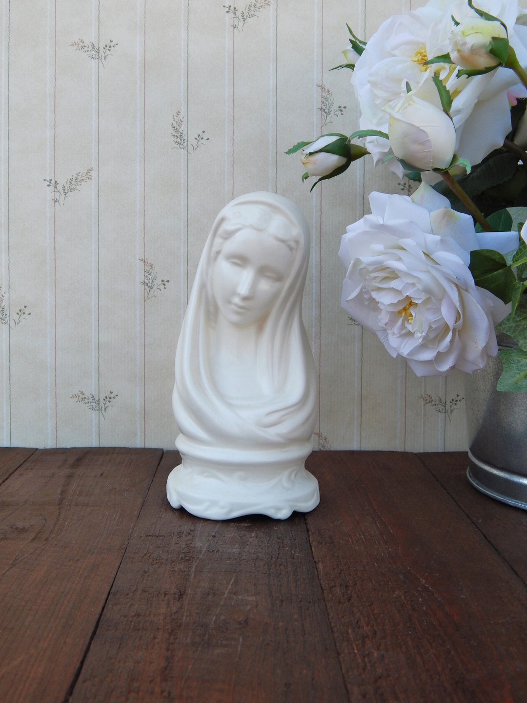 Virgin Mary Figurine, Serene Madonna Off-white Figurine, Religious ...
