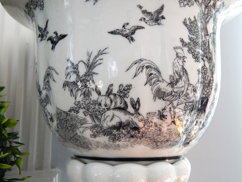 Chinoiserie Toile Planter Black & White Large Footed Urn Vase - Etsy