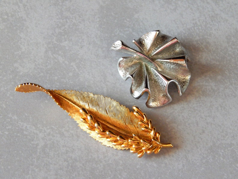 Vintage Leaf Pin Signed Gold Leaf Pin BSK Silver Leaf Pin - Etsy