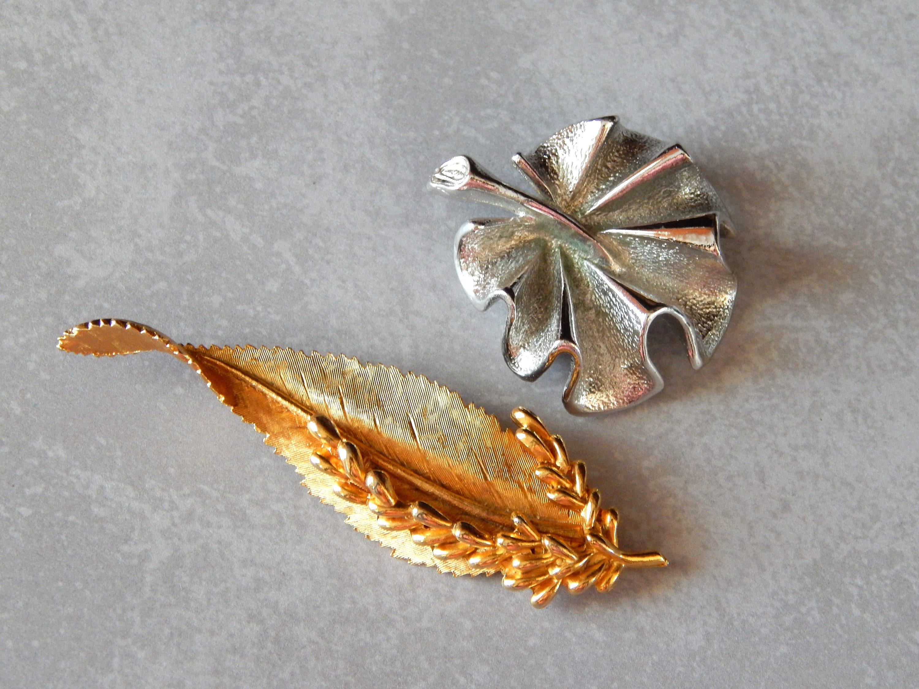 Vintage Leaf Pin Signed Gold Leaf Pin BSK Silver Leaf Pin - Etsy UK