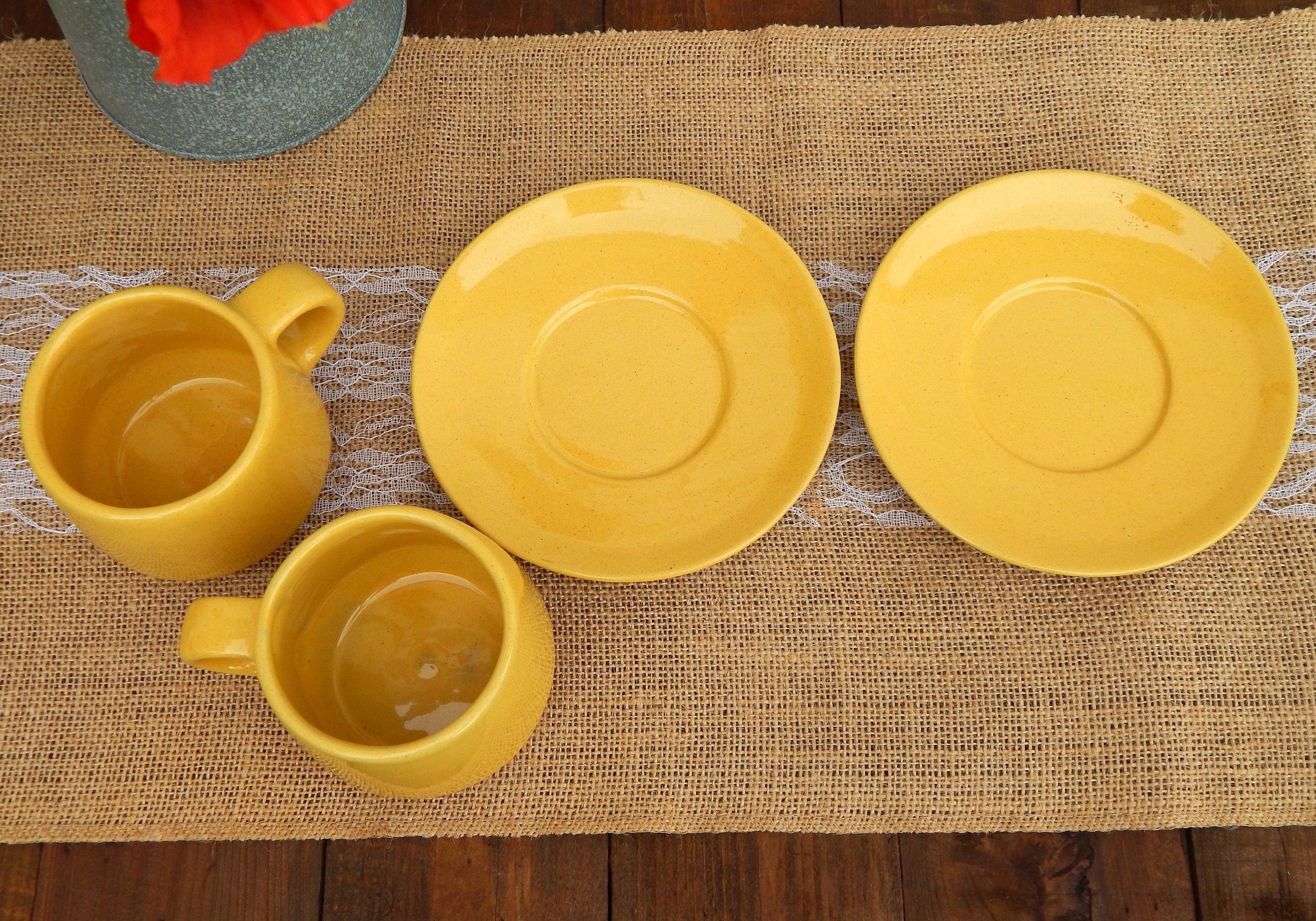 FRANKOMA Teapot Cups Mustard Yellow Pottery, Vintage Set of 2 Tea Cups ...