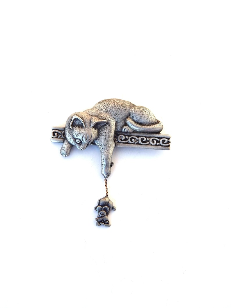 JJ Cat Pin Cat and Mouse Pin Signed Jonette Jewelry Cat | Etsy