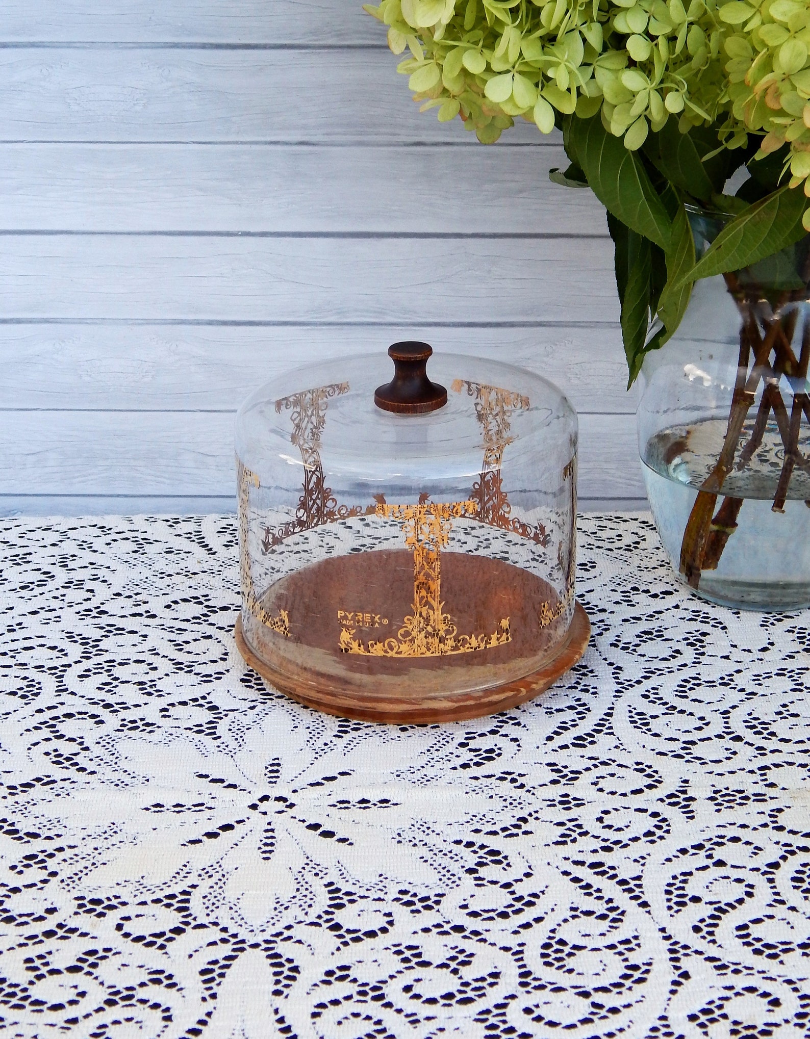 PYREX Cheese Server Glass Dome Cover Gold Scrolls Rustic - Etsy
