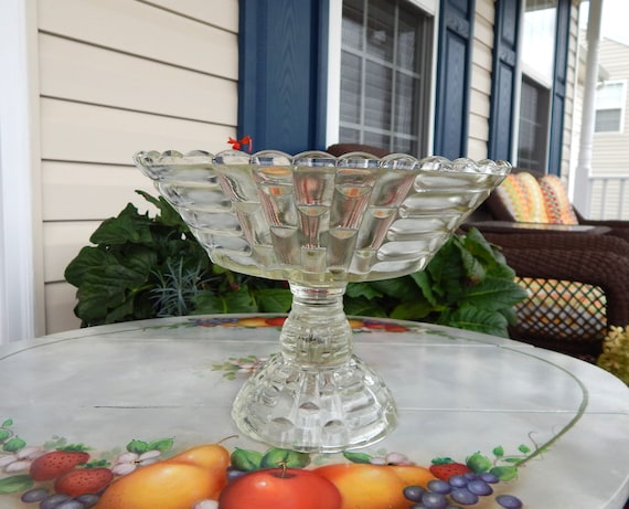 Depression Glass Compote Antique Pressed Glass Pedestal Vase | Etsy