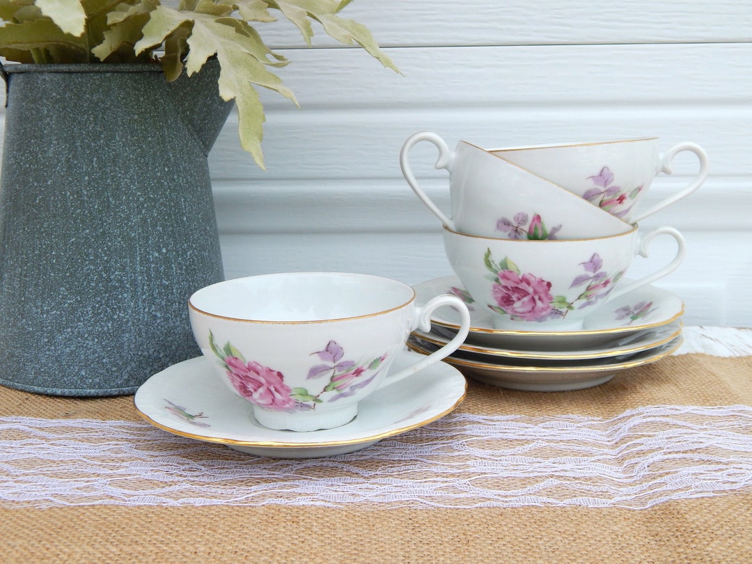 BOHEMIAN Czechoslovakia Cups and Saucers Set of 4, Fine Bohemian China ...