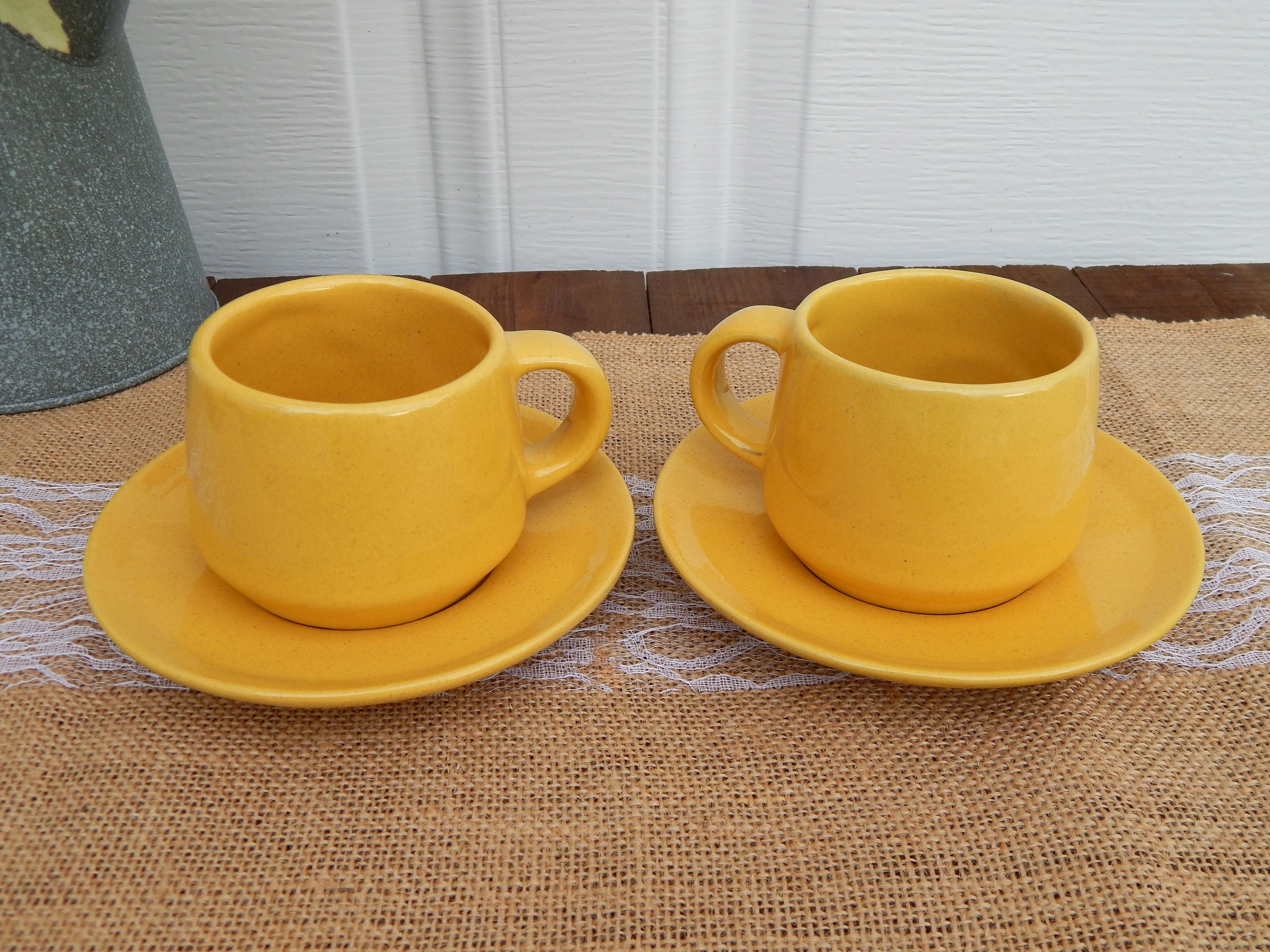 FRANKOMA Teapot Cups Mustard Yellow Pottery, Vintage Set of 2 Tea Cups ...