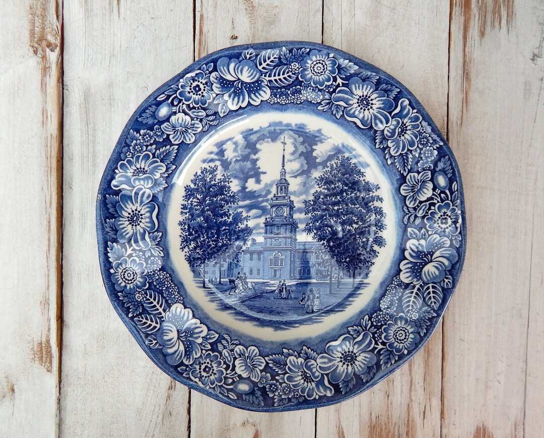Liberty Blue Plate Independence Hall Staffordshire Ironstone, White and ...