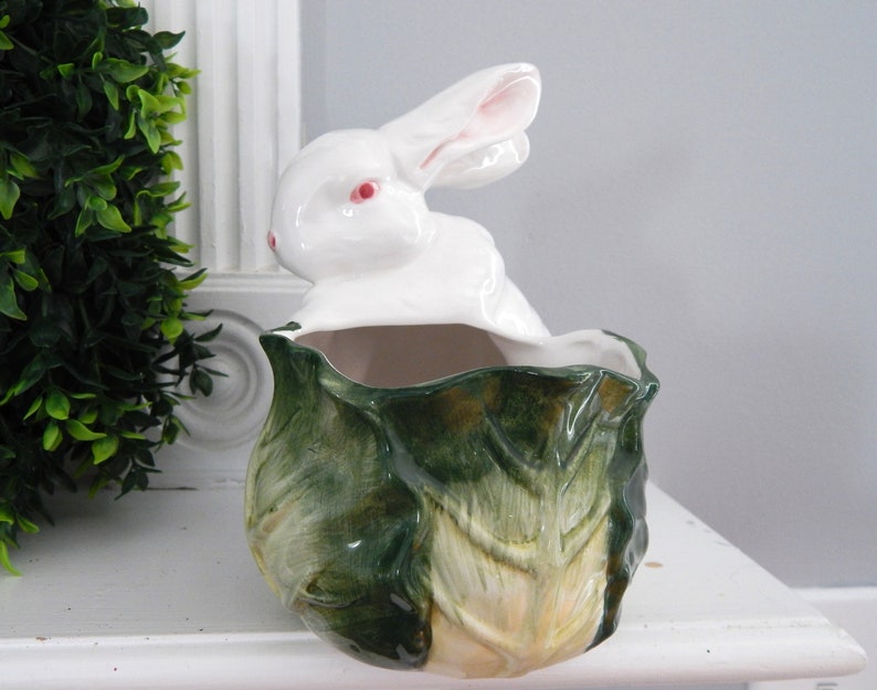 Vintage Bunny Planter Ceramic Bunny With Cabbage Vase Hand - Etsy