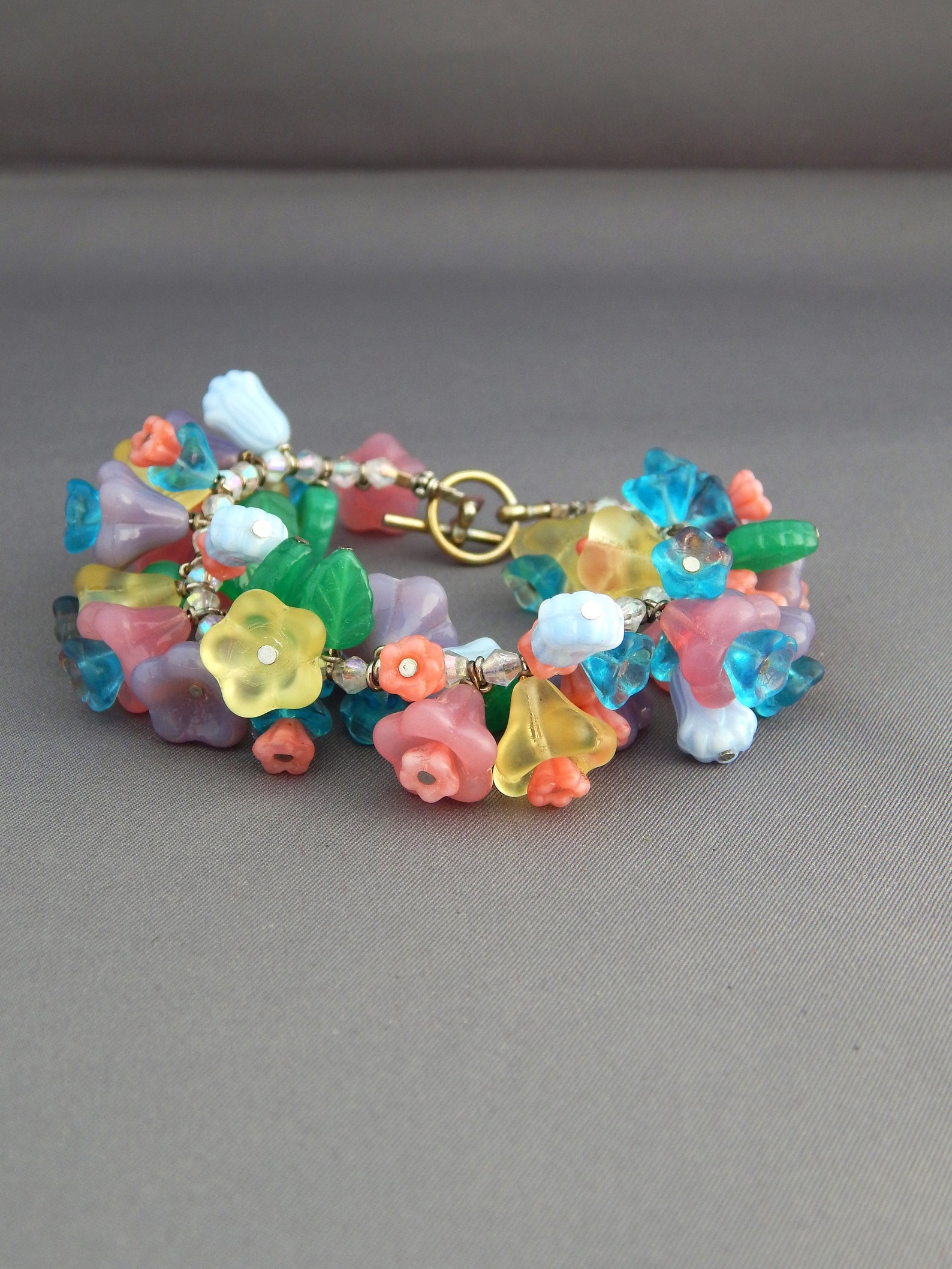 Floral Cha Cha Bracelet, Multi Color Bracelet Flower Charms Crystals ...