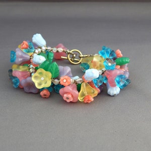 Floral Cha Cha Bracelet, Multi Color Bracelet Flower Charms Crystals ...