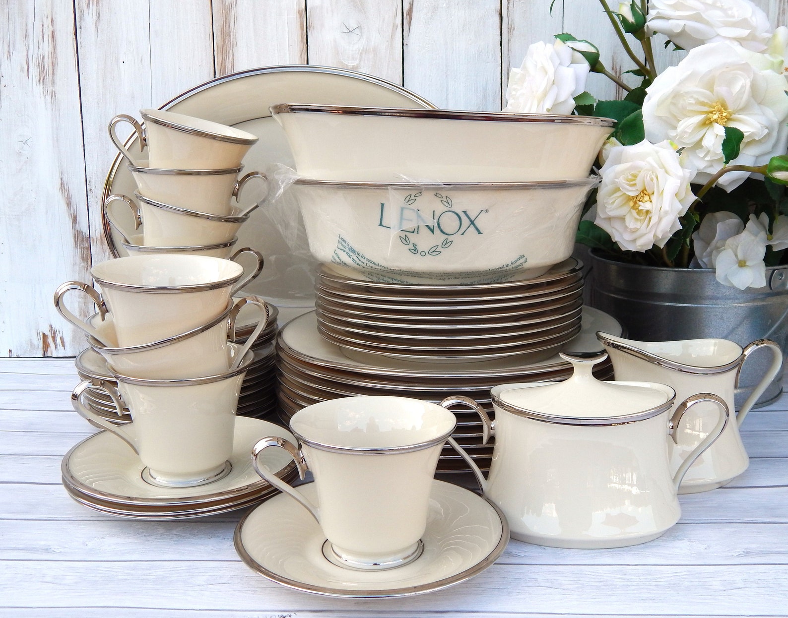 LENOX SOLITAIRE Tea Cups & Saucers Set O 4 Ivory White - Etsy