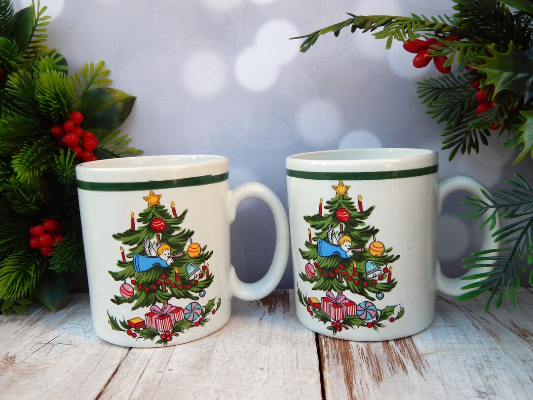 Christmas Coffee Mugs NOEL International Stoneware Set of 2, Christmas ...