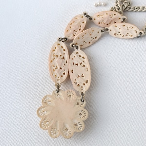 Carved Celluloid Necklace, Rhinestone Ivory White Cellulouis Necklace ...