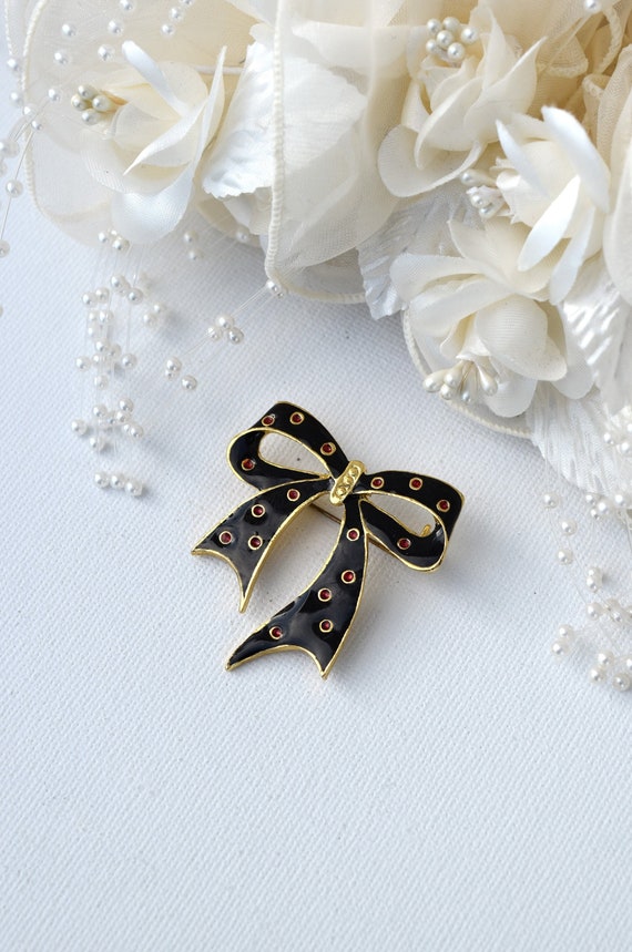 Vintage black bow pin - Gem