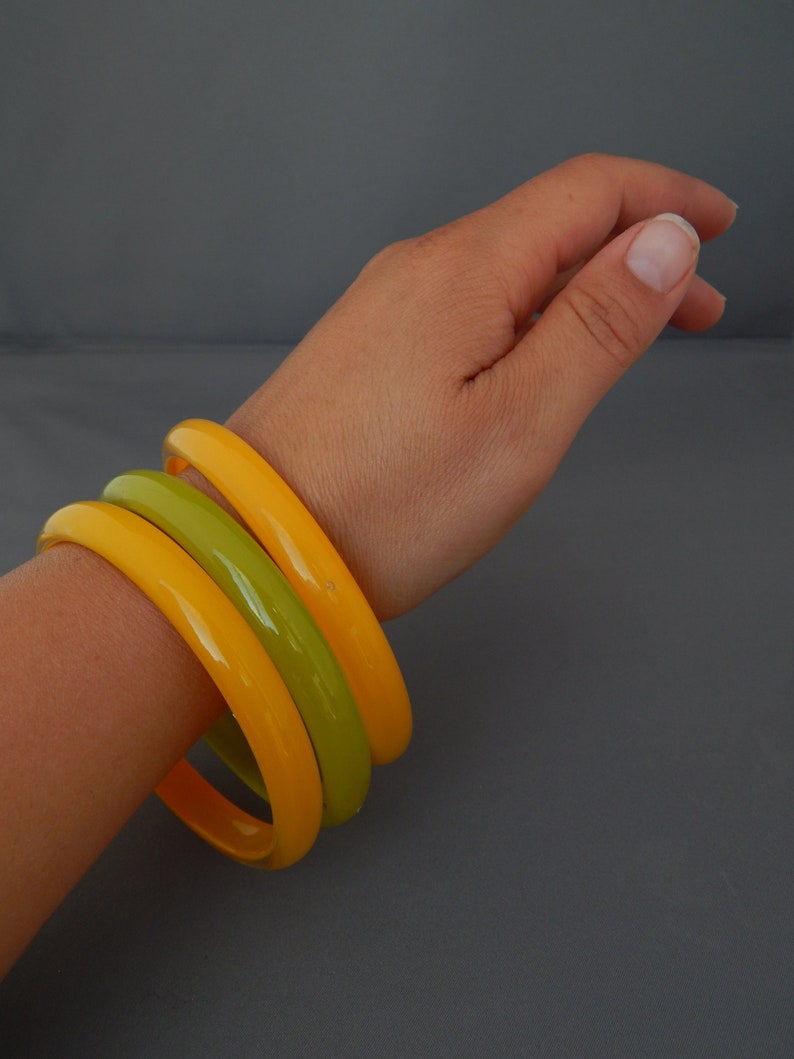 Yellow Green Bangles Set of 3 Green Yellow Plastic Bangles - Etsy