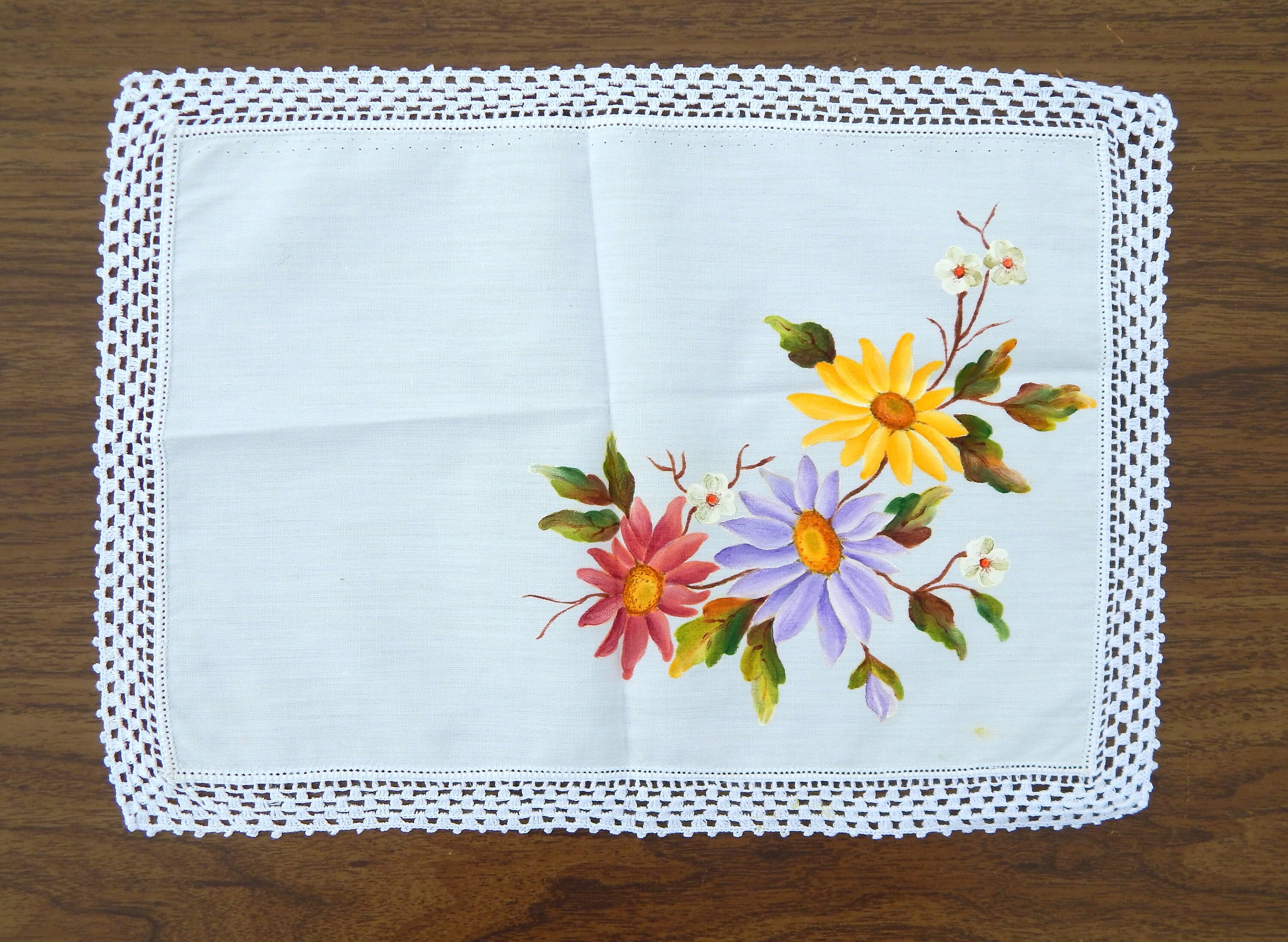 Hand-painted Cotton Doily Lace Border Rectangular Doily Mat | Etsy