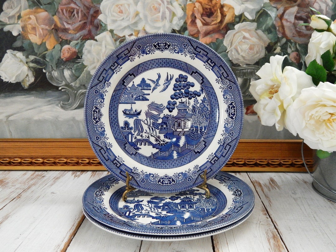 CHURCHILL England Willow Blue Dinner Plates Set of 4, Vintage ...
