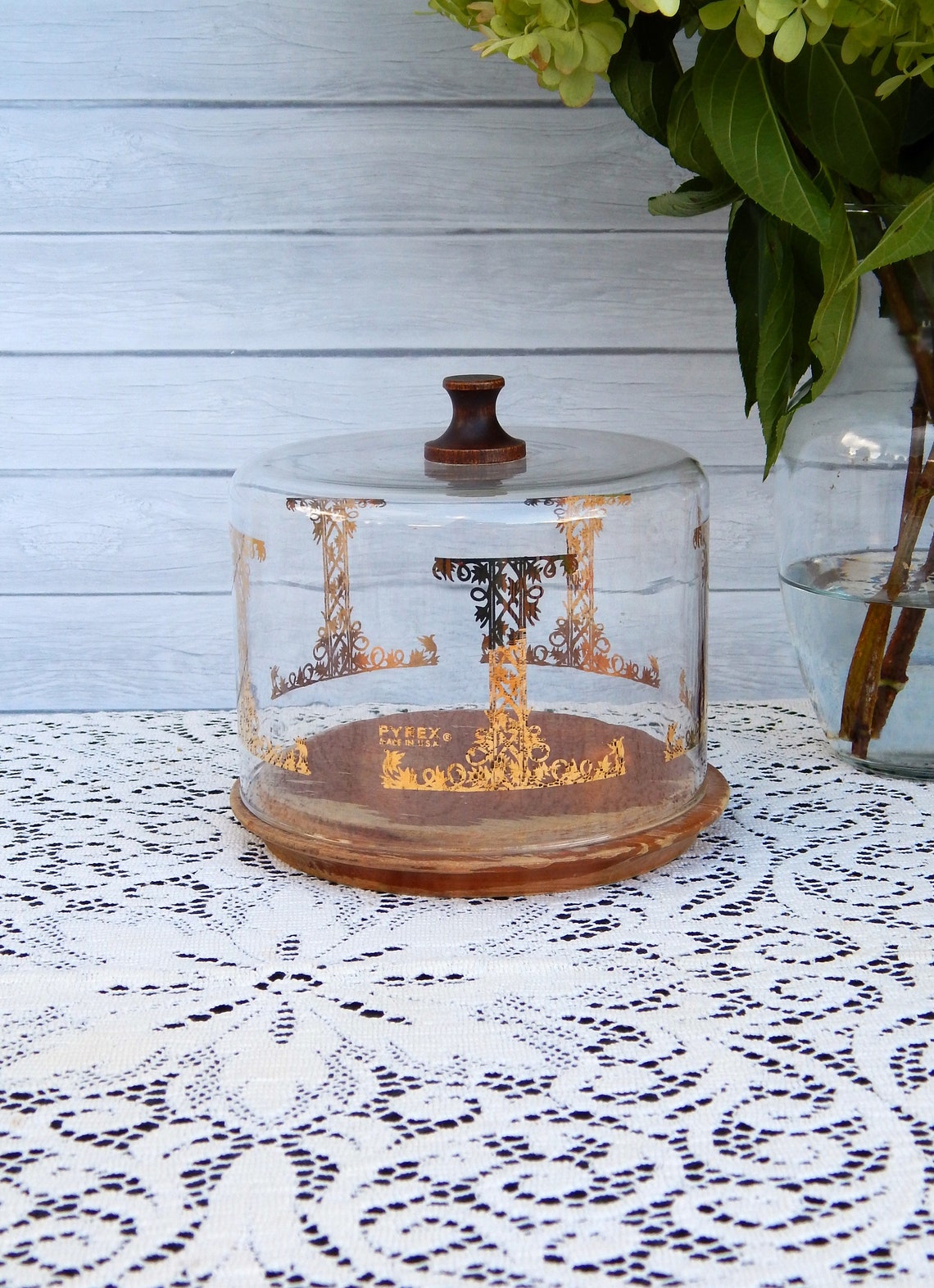 PYREX Cheese Server Glass Dome Cover Gold Scrolls Rustic - Etsy