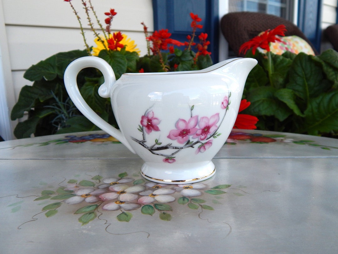 Vintage Creamer DIAMOND JAPAN, Mid Century China Pink Cherry Blossoms ...